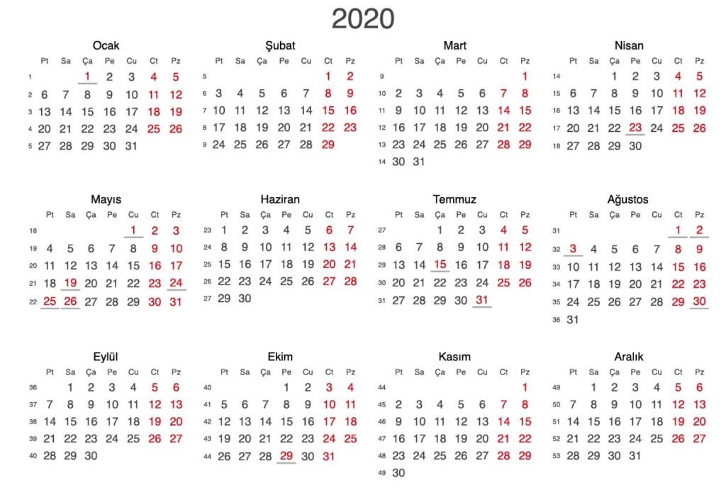 2020 Yılı Takvimi Vektörel - YONGA TASARIM - reklam | grafik | web ...